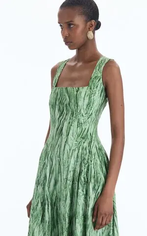 Oscar De La Renta Printed Poplin Sateen Midi Dress