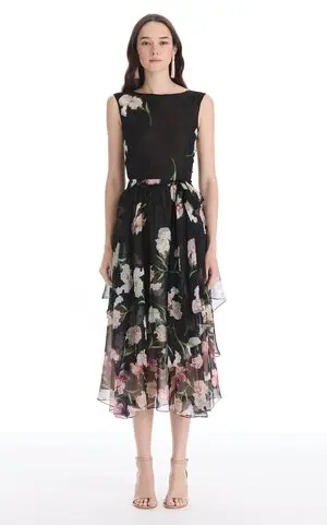 Oscar De La Renta Painted Iris Silk-chiffon Midi Dress