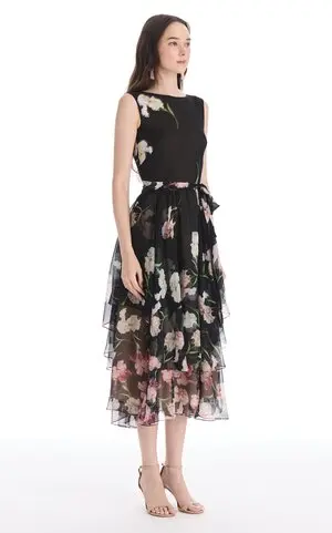 Oscar De La Renta Painted Iris Silk-chiffon Midi Dress