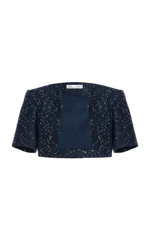 Oscar De La Renta Sequin Tweed Cape - Navy