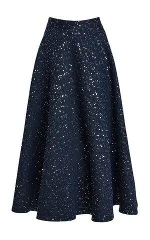 Oscar De La Renta Sequin Tweed A-line Midi Skirt - Navy