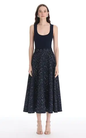 Oscar De La Renta Sequin Tweed A-line Midi Skirt