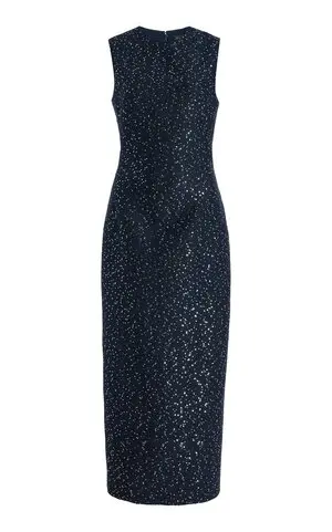 Oscar De La Renta Sequin Tweed Midi Dress - Navy