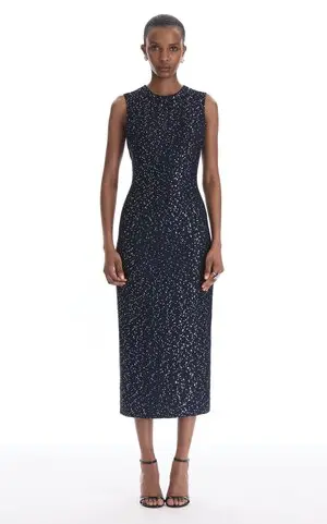 Oscar De La Renta Sequin Tweed Midi Dress