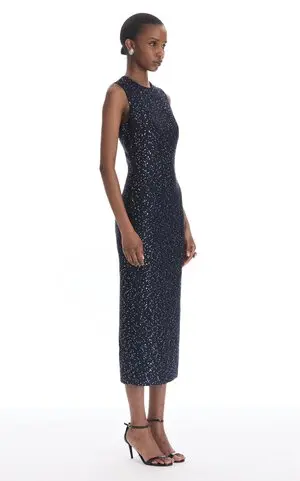 Oscar De La Renta Sequin Tweed Midi Dress