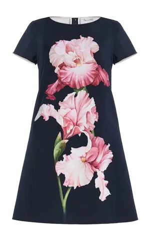 Oscar De La Renta Painted Iris Wool-blend Mini Dress - Navy