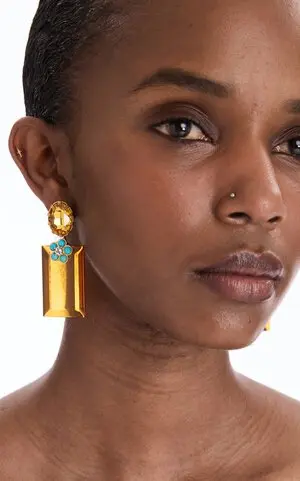 Oscar De La Renta Rectangle Crystal Pendant Earrings