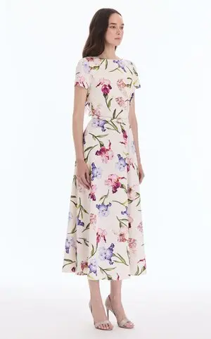 Oscar De La Renta Iris Flower Poplin Midi Dress