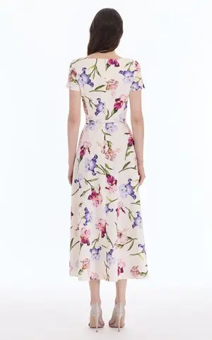 Oscar De La Renta Iris Flower Poplin Midi Dress