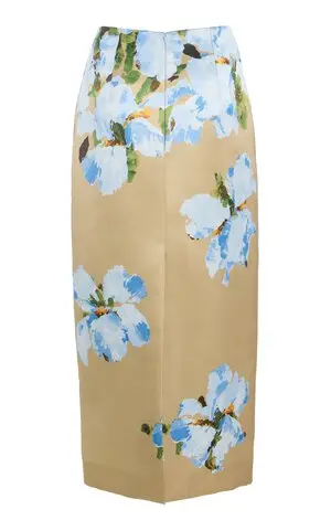 Oscar De La Renta Watercolor Iris Satin Pencil Midi Skirt