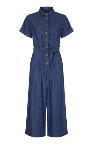 YUMI Chambray Light Denim Button Jumpsuit - Blue