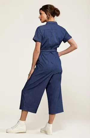YUMI Chambray Button Jumpsuit - Blue