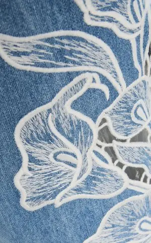 Oscar De La Renta Embroidered Denim Straight-leg Jeans