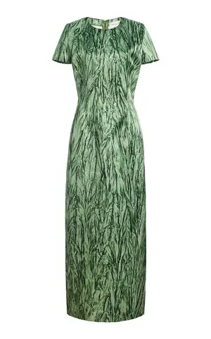 Oscar De La Renta Printed Satin Midi Dress - Green