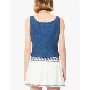 Paige Carra Cotton And Linen Blend Denim Top - Tidepool
