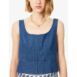 Paige Carra Cotton And Linen Blend Denim Top - Tidepool