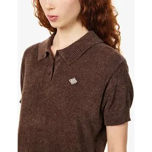 THE COUTURE CLUB Logo-embroidered Cropped Stretch-knit Top