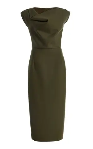 Oscar De La Renta Draped Wool-blend Midi Dress - Olive