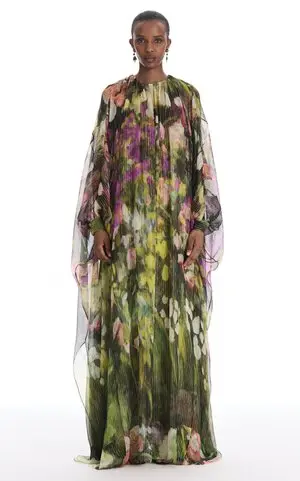 Oscar De La Renta Abstract Landscape Chiffon Caftan