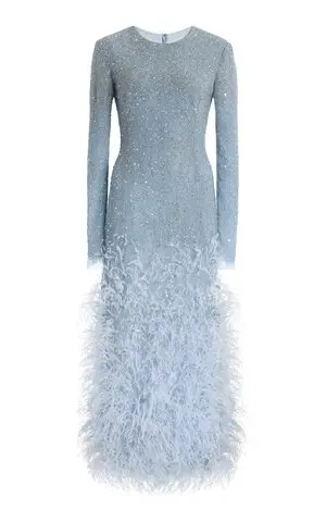 Oscar De La Renta Embellished Cocktail Midi Dress - Light Blue