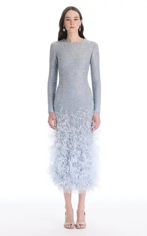 Oscar De La Renta Embellished Cocktail Midi Dress