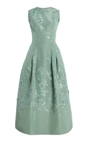 Oscar De La Renta Threadwork Silk-faille Cocktail Midi Dress