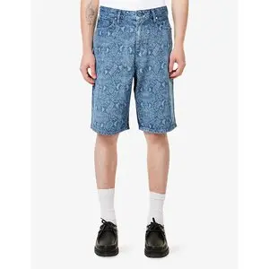 DAILY PAPER Snake-print Straight-leg Denim Shorts