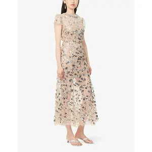 SELF-PORTRAIT Sequin Embellished Crewneck Midi Dress
