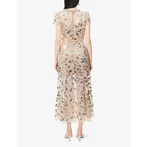 SELF-PORTRAIT Sequin Embellished Crewneck Midi Dress