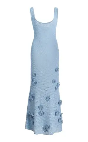 Oscar De La Renta Embroidered Knit Cotton Mesh Midi Dress