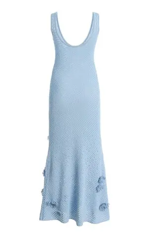 Oscar De La Renta Embroidered Knit Cotton Mesh Midi Dress