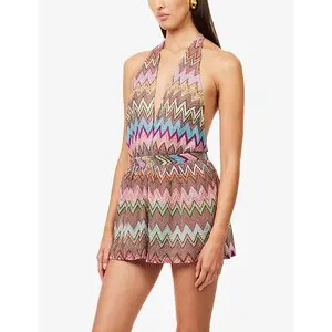 Missoni Halter-neck Chevron Knitted Jumpsuit Cover-up