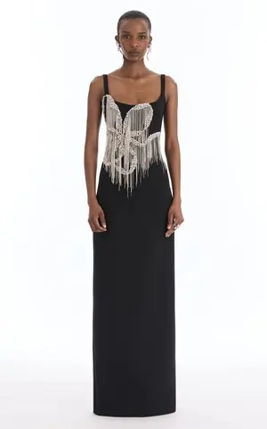 Oscar De La Renta Fringe-embroidered Wool-blend Gown