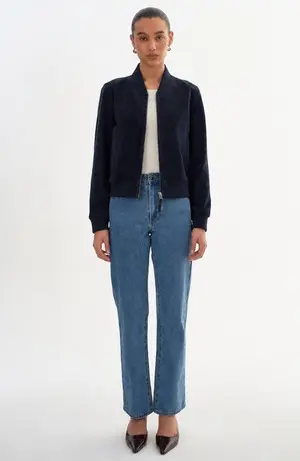 LAMARQUE Keaton Suede Bomber Jacket - Navy