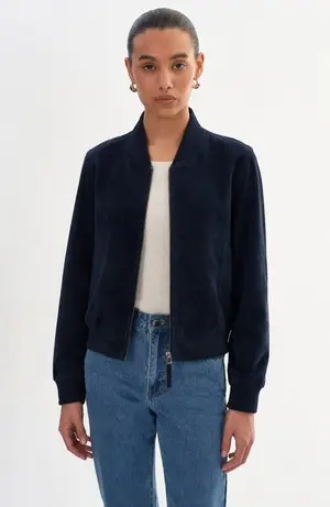 LAMARQUE Keaton Suede Bomber Jacket - Navy