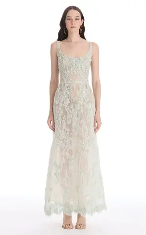 Oscar De La Renta Embroidered Floral Chantilly Lace Maxi Dress