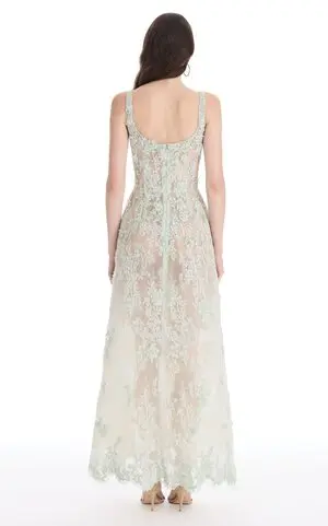 Oscar De La Renta Embroidered Floral Chantilly Lace Maxi Dress