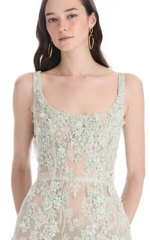 Oscar De La Renta Embroidered Floral Chantilly Lace Maxi Dress