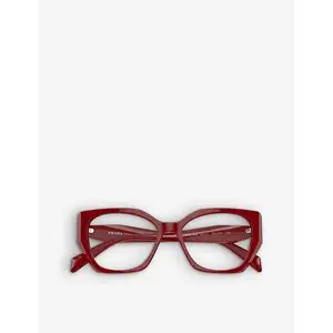 Prada Irregular Frame Acetate Eyeglasses - Red