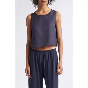 LESET Linen Blend Sleeveless Crop Top - Midnight