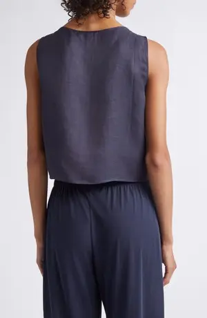 LESET Linen Blend Sleeveless Crop Top