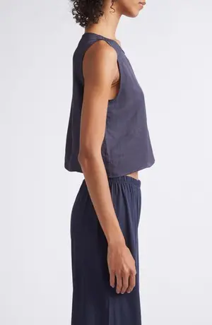 LESET Linen Blend Sleeveless Crop Top