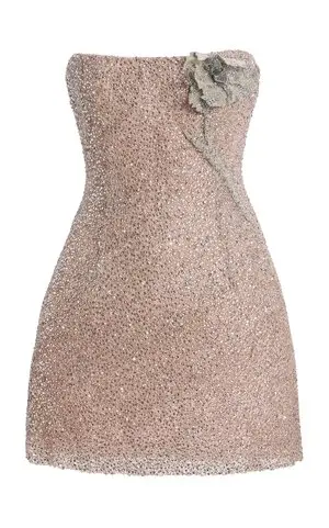 Oscar De La Renta Bead-embroidered Cocktail Mini Dress - Silver