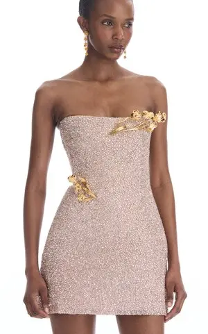 Oscar De La Renta Bead-embroidered Cocktail Mini Dress