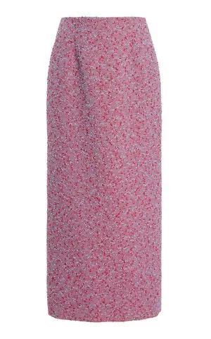 Oscar De La Renta Slubby Wool-tweed Gauze Maxi Pencil Skirt - Multi