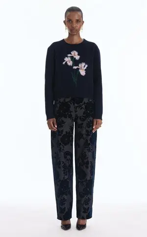 Oscar De La Renta Needle-punch Iris Wool Sweater