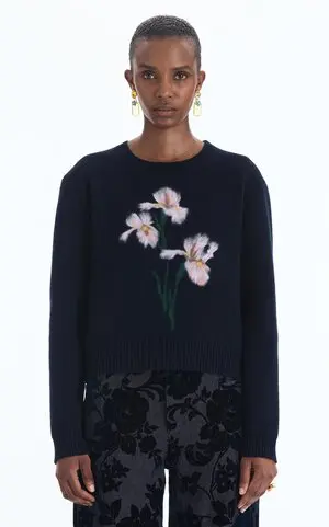 Oscar De La Renta Needle-punch Iris Wool Sweater