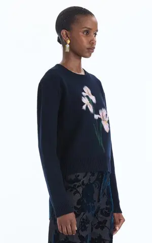 Oscar De La Renta Needle-punch Iris Wool Sweater