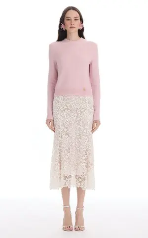 Oscar De La Renta Chrysanthemum Guipure Midi Skirt