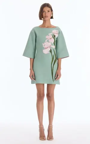 Oscar De La Renta Floral Jacquard Knit Mini Dress